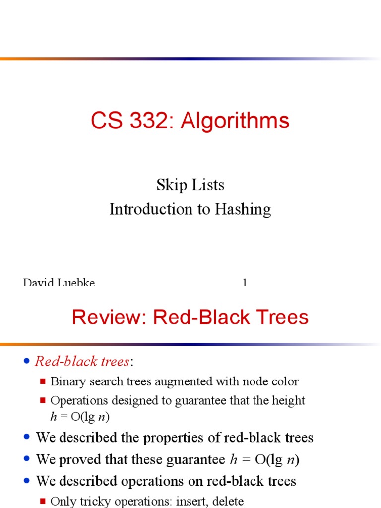 Cs 332 Algorithms Skip Lists Introduction To Hashing Pdf Algorithms Algorithms And Data 0198