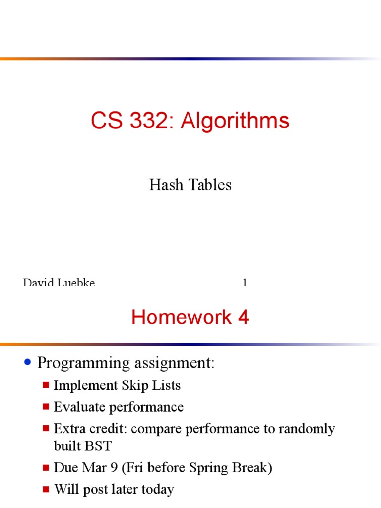 CS 332: Algorithms: Hash Tables | PDF | Discrete Mathematics | Algorithms And Data Structures