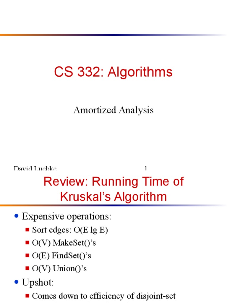 Cs 332 Algorithms Amortized Analysis Download Free Pdf Computer