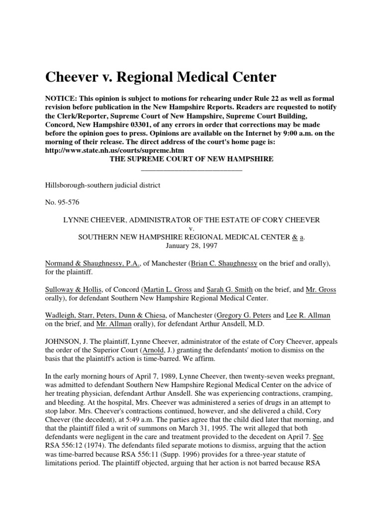 Cheever v. Regional Medical Center | PDF | Wrongful Death Claim ...
