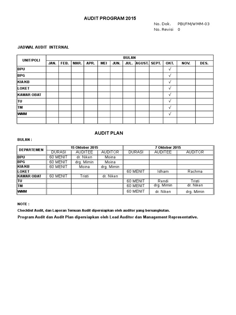 Jadwal Audit Internal | PDF