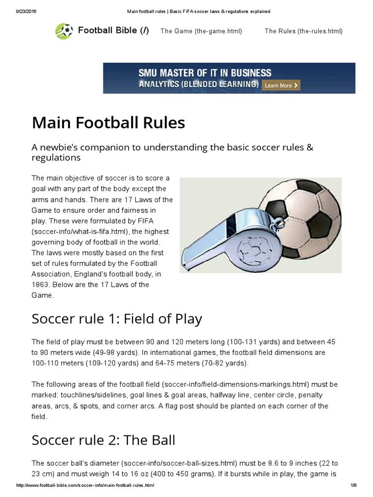 Main Football Rules: Soccer Rule 1: Field of Play | PDF | Association ...