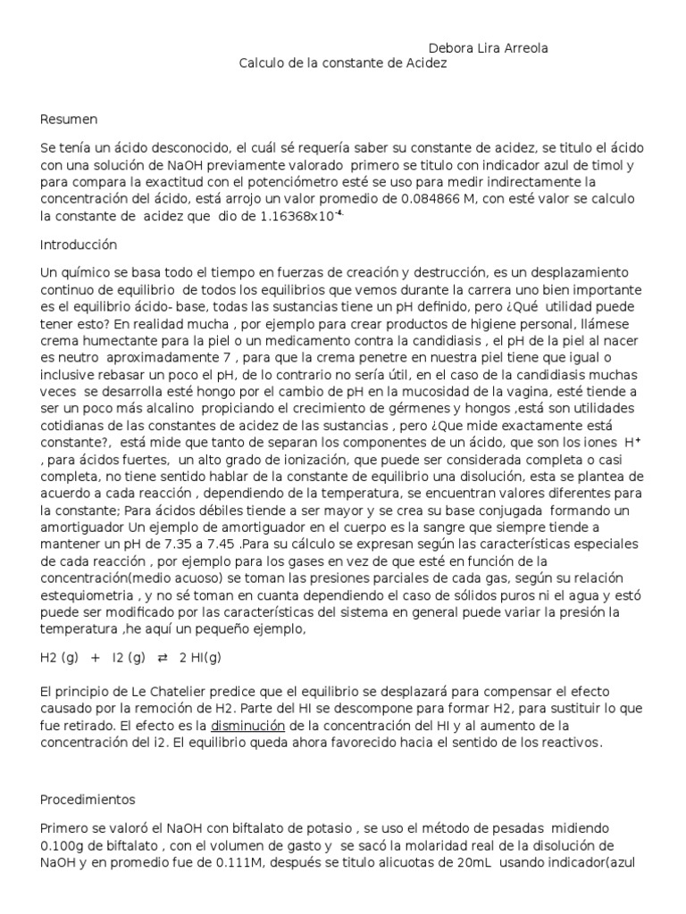 Calculo de La Constante de Acidez | PDF | Constante de disociación ácida | Ph