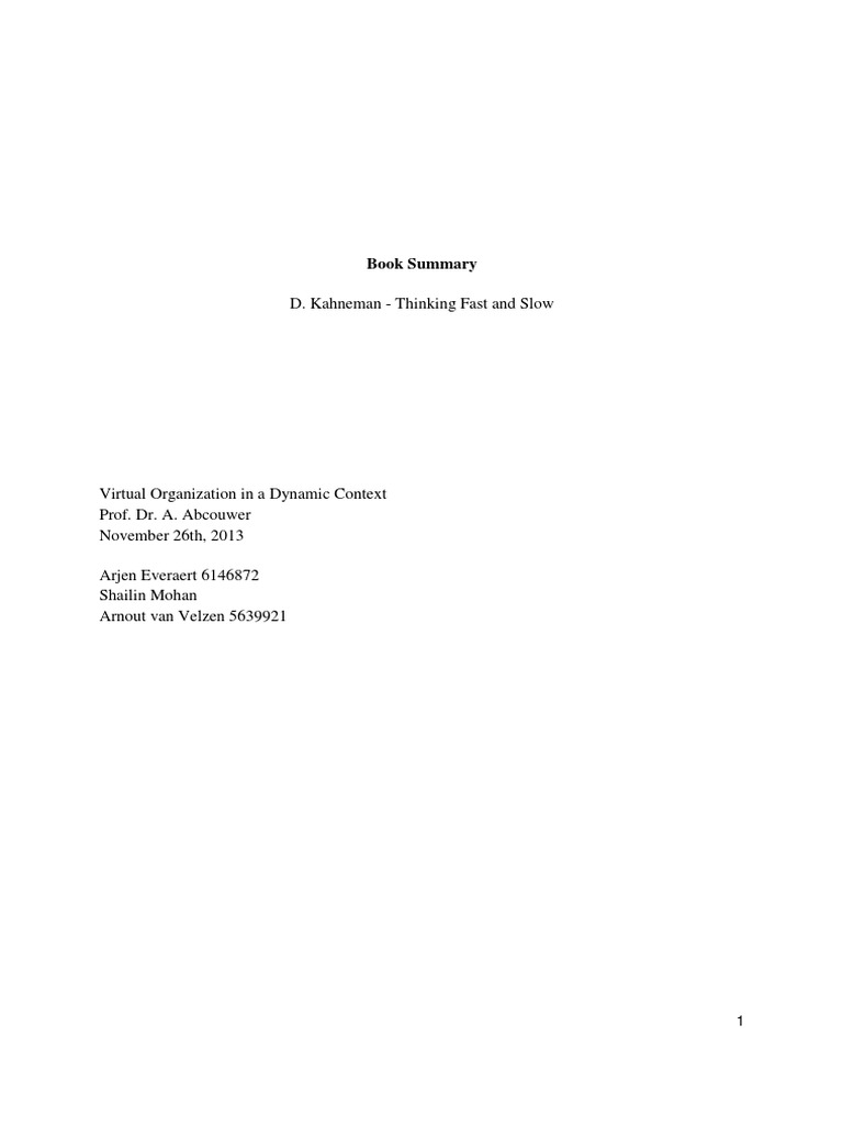 Kahneman Thinkingfastandslow Summary | PDF | Representativeness ...