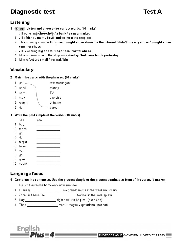 Diagnostic Test A | PDF | Verb | Linguistics