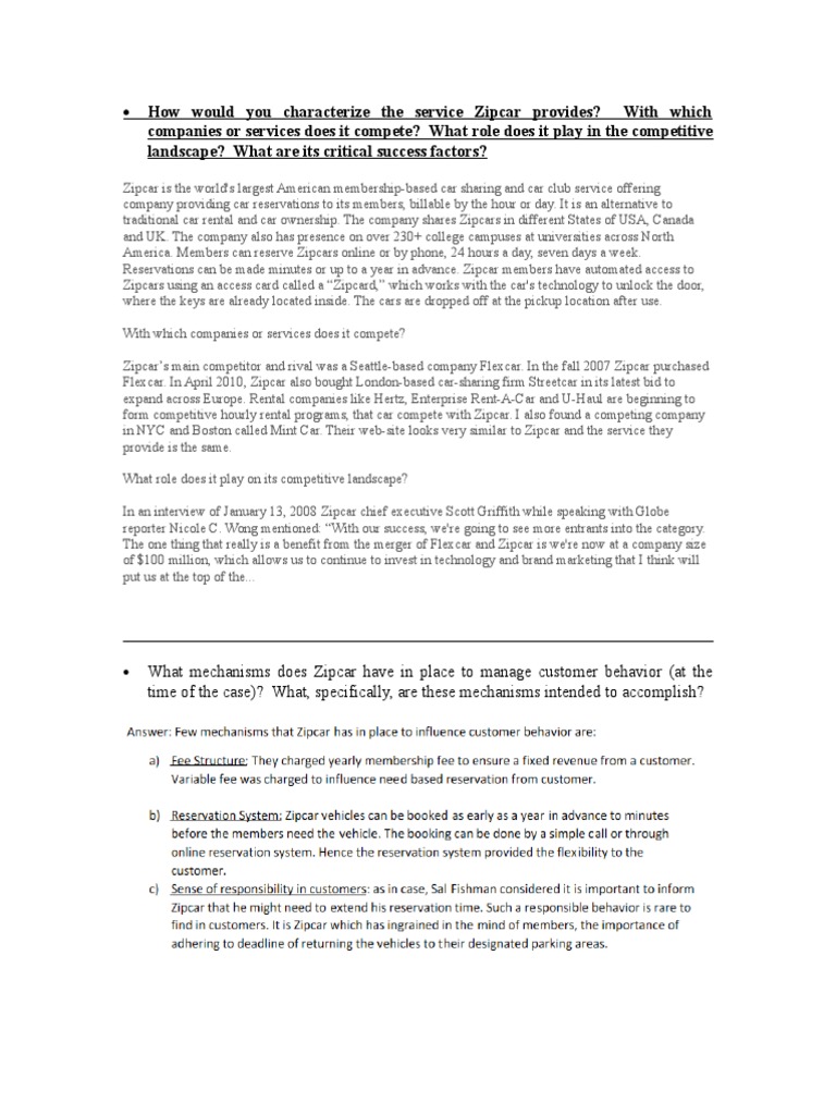 Zipcar Analysis | PDF