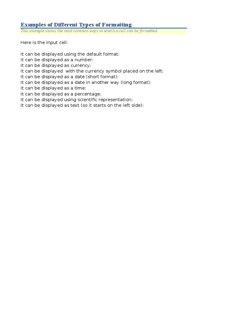 Cell Formatting Examples Guide | PDF | Computers