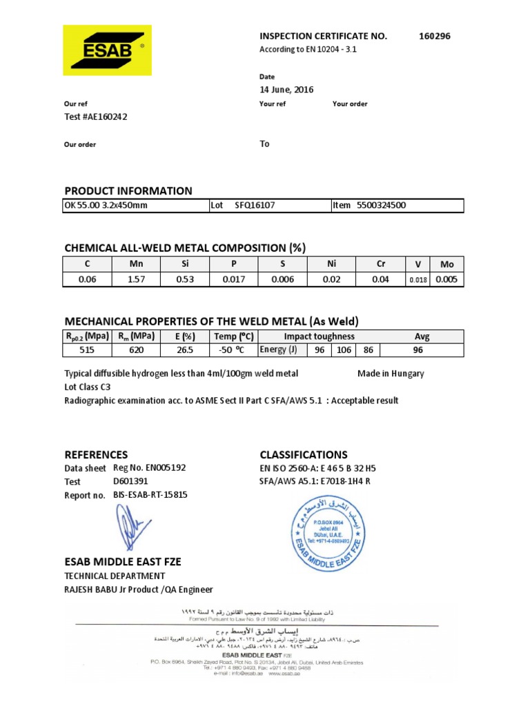 Electrode Certificate | PDF