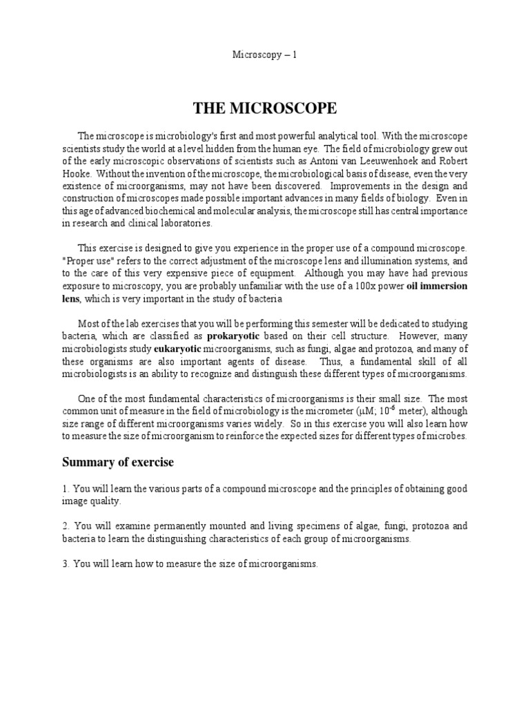 The Microscope: Summary of Exercise | PDF | Angular Resolution | Microbiology