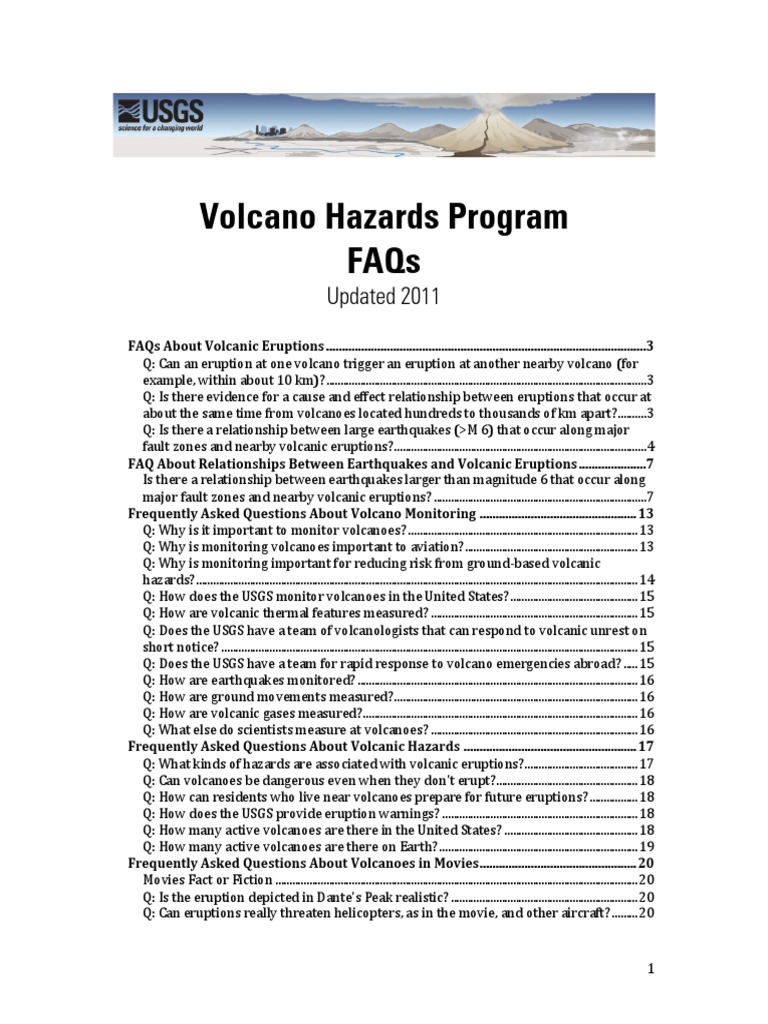 Volcano Hazards Program Faqs: Updated 2011 | PDF | Volcano | Types Of ...