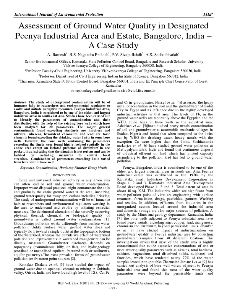 Underground Peenya Industrial Area PDF | PDF | Groundwater | Water Pollution
