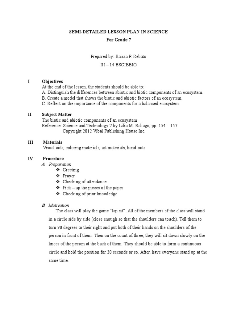 Semi - Detailed Lesson Plan in Science | PDF | Lesson Plan | Reading ...