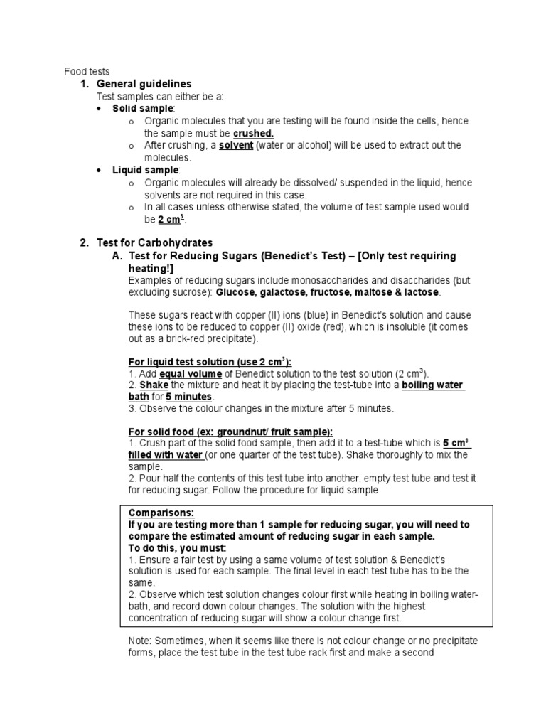 Igcse Bio Food Tests | PDF | Chemical Substances | Chemical Compounds