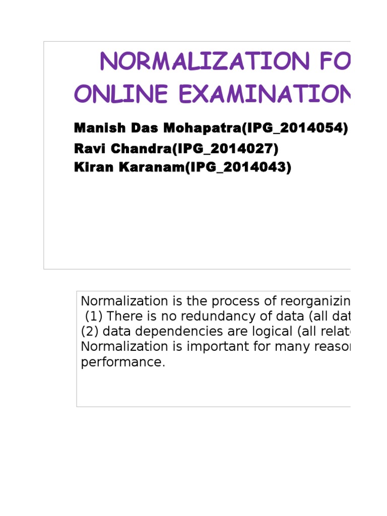 Normalization For Online Examination Database | PDF | Databases | Information Technology Management