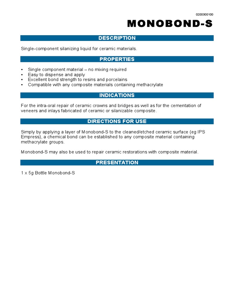 Monobond-S: Description | PDF | Science & Mathematics