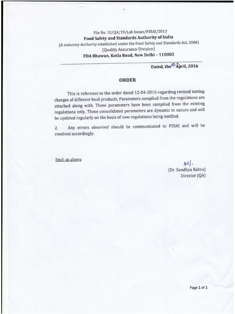 FSSAI Test Parameters PDF | PDF