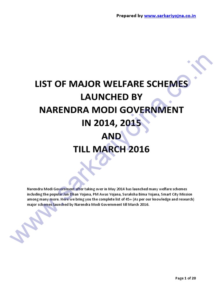 List of Narendra Modi Schemes PDF | PDF