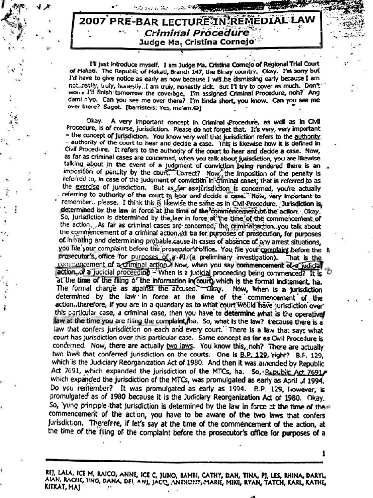 Crimpro Lecture Justice Cornejo | PDF