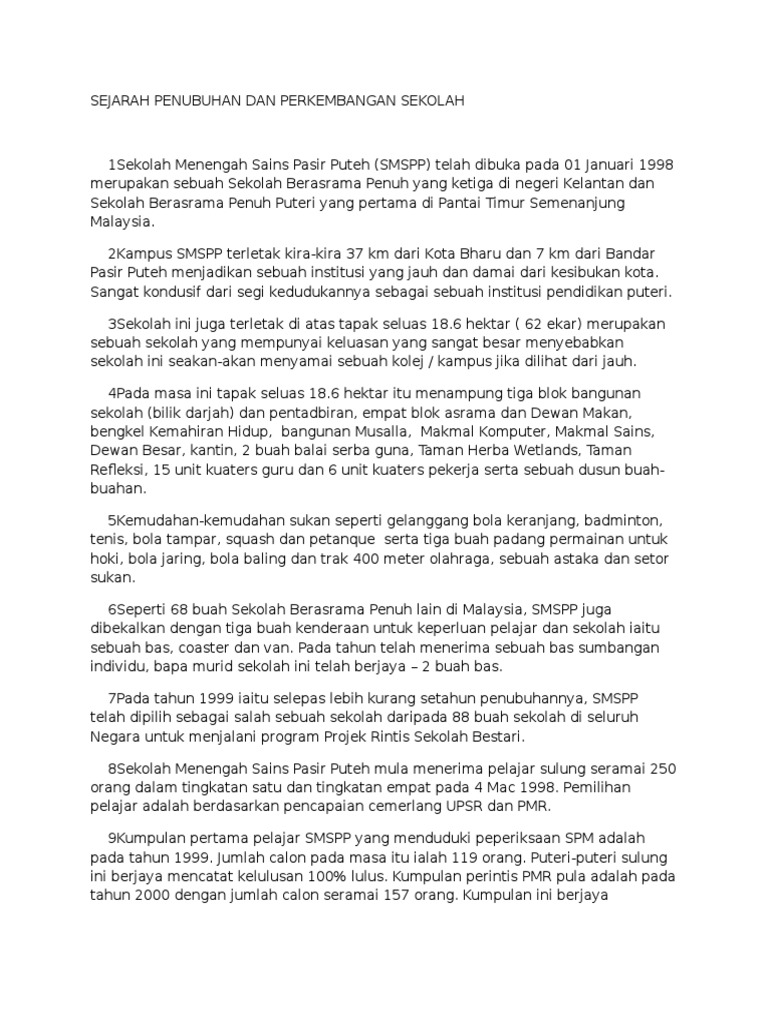Sejarah Penubuhan Dan Perkembangan Sekolah | PDF