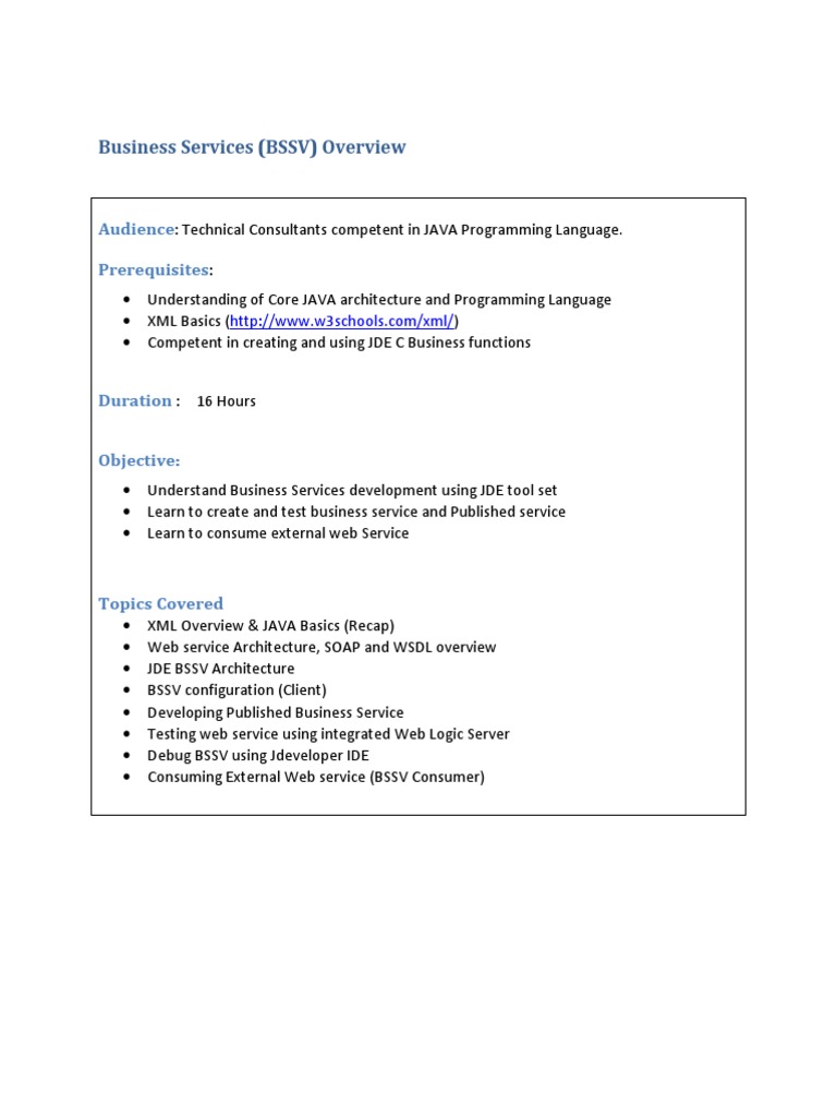 Business Services (BSSV) Overview: Audience Prerequisites | PDF