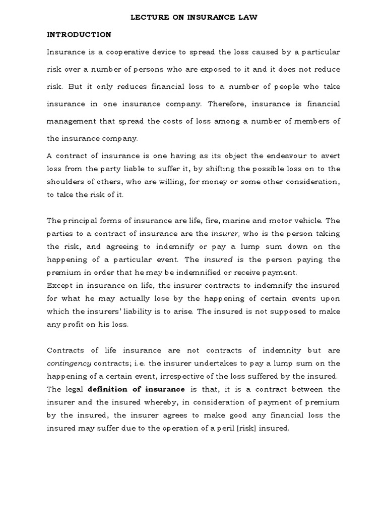 Overview of Insurance Law Principles | PDF | Insurance | Indemnity