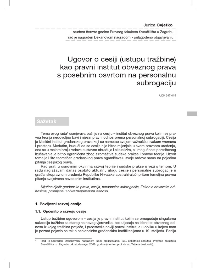 Ugovor o Cesiji | PDF