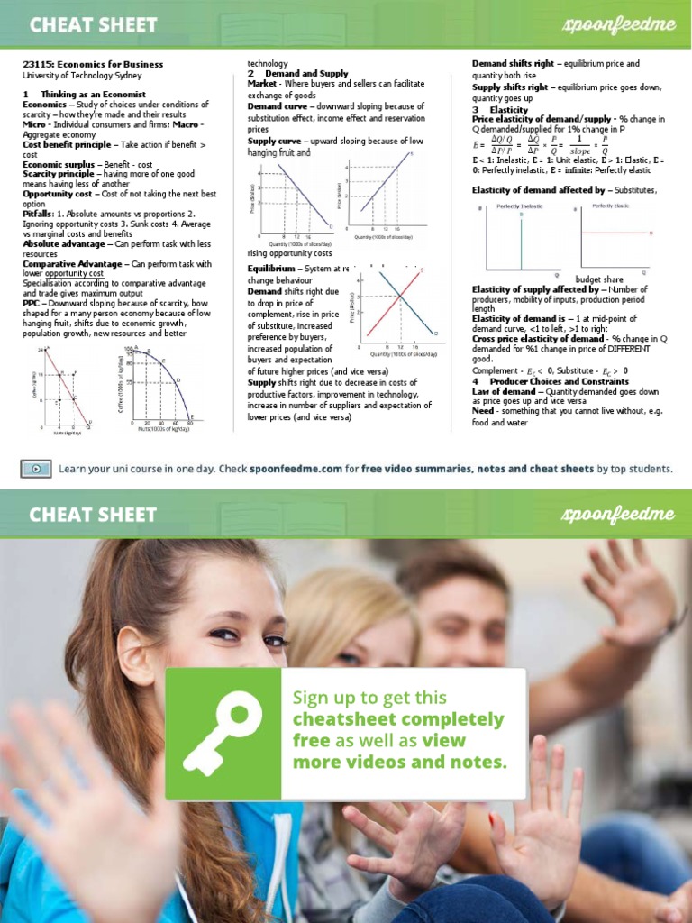 Economics Cheat Sheet Overview | PDF | Demand | Supply (Economics)