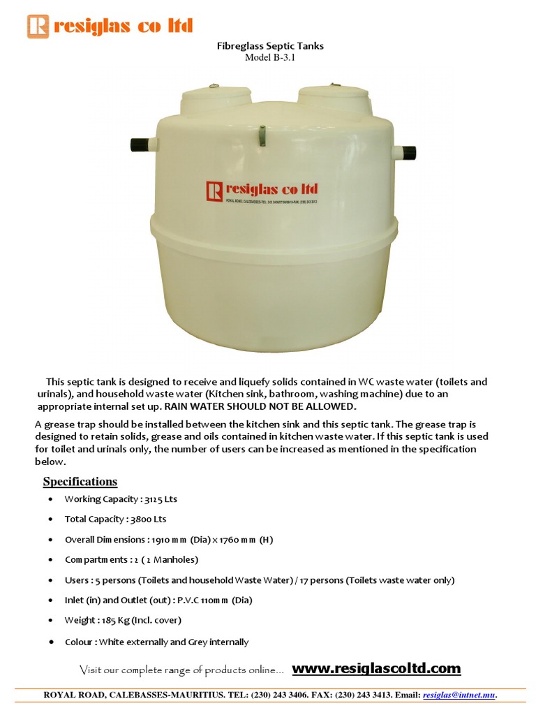 Fibreglass Septic Tanks: Specifications