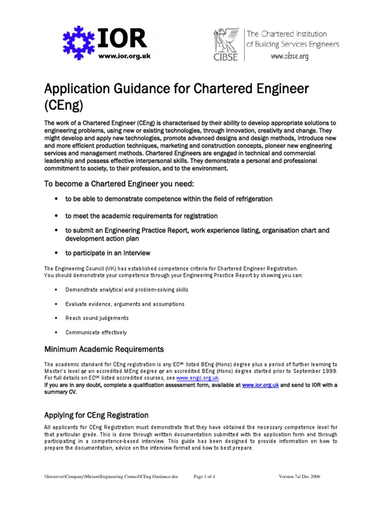 Application Guidance For Chartered Engineer (Ceng) | PDF | Engineering ...