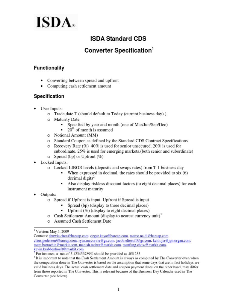ISDA Standard CDS Contract Converter Specification - Sept 4, 2009 ...