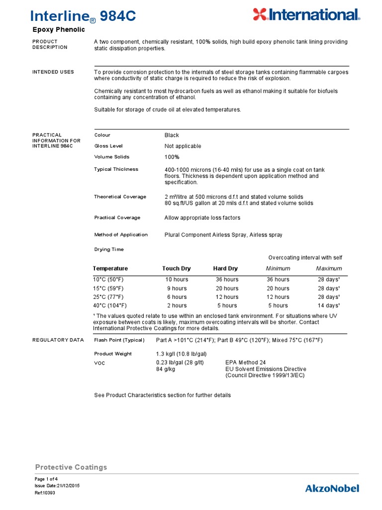 Interline 984C - Technical Data Sheet | PDF | Epoxy | Volatile Organic ...
