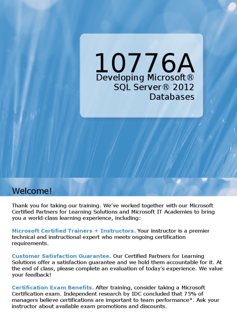 Developing Microsoft® SQL Server® 2012 Databases | Download Free PDF | Microsoft Sql Server ...