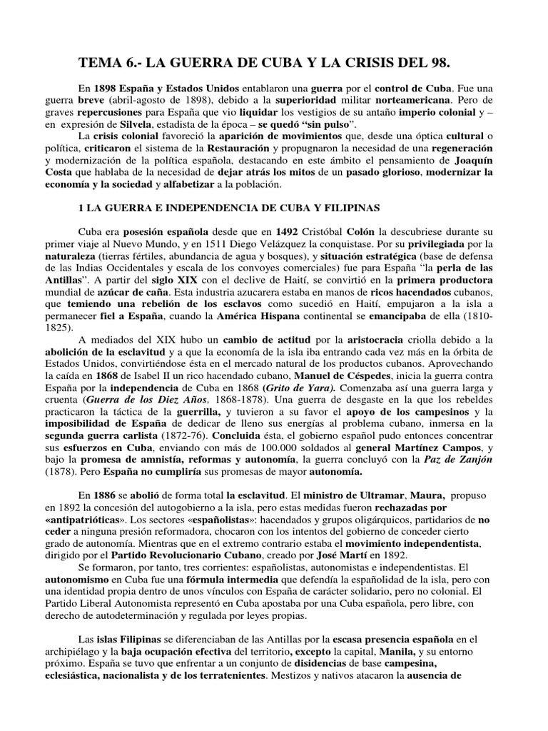 HISTORIA TEMA 6 La guerra de Cuba.pdf | Cuba | España