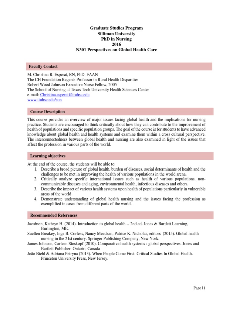 N301 Global Health Syllabus | PDF | American Psychological Association ...