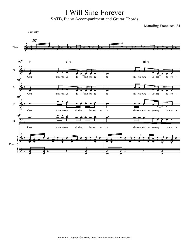 I Will Sing Forever W Lyrics SATB Accompaniment Chords | PDF | Foreign ...