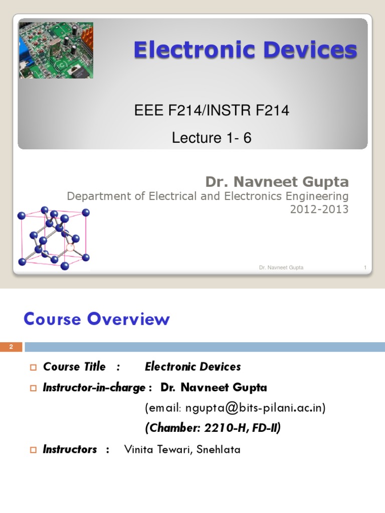 Electronic Devices: EEE F214/INSTR F214 Lecture 1-6 | PDF ...
