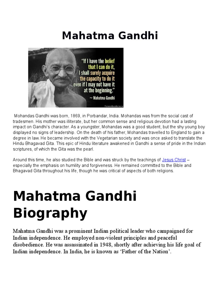 Mahatma Gandhi Biography | PDF | Mahatma Gandhi | Nonviolence