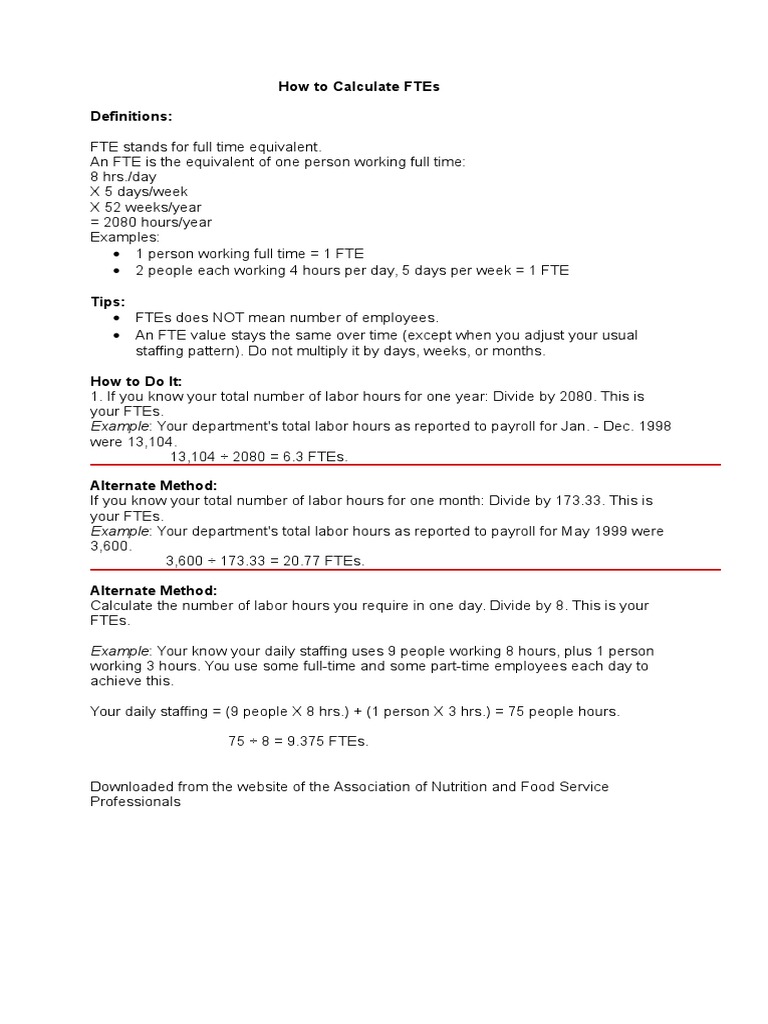 How To Calculate FTEs | PDF | Full Time Equivalent | Full Time