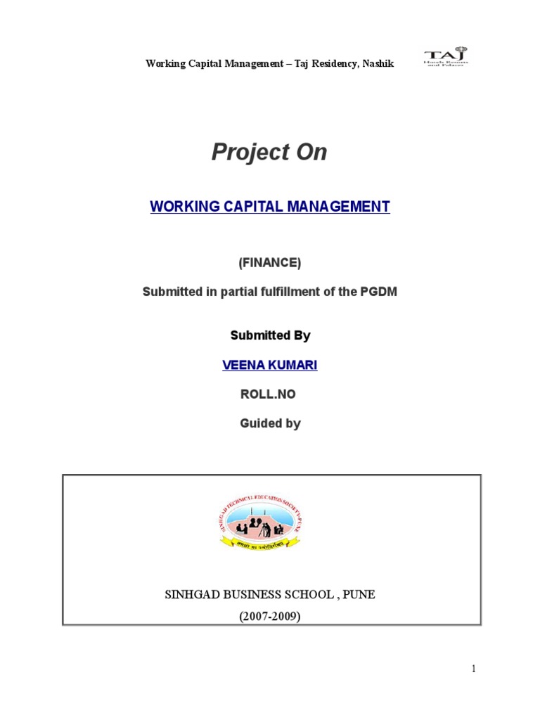 Project On Working Capital Management1 | PDF | Working Capital | Inventory