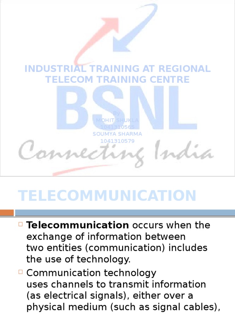 Industrial Training at Regional Telecom Training Centre: by Mohit ...