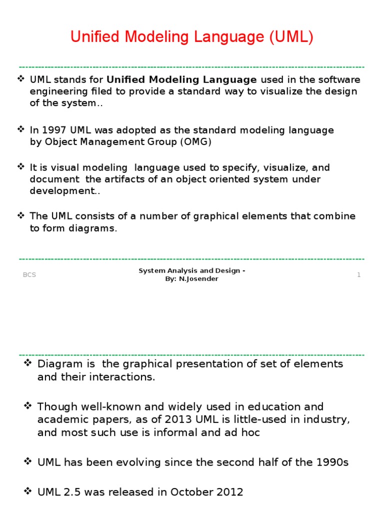 Unified Modeling Language (UML) : System Analysis and Design - By: N ...