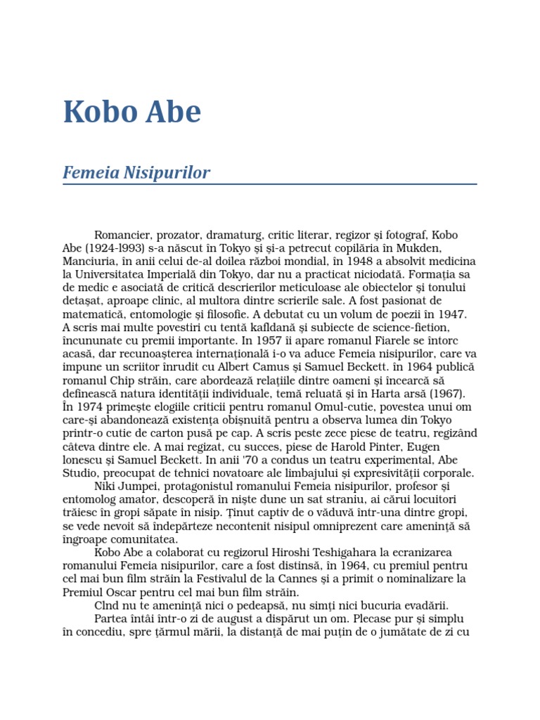 Kobo Abe - Femeia Nisipurilor | PDF