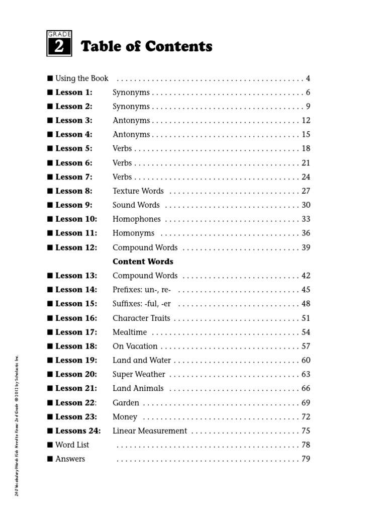 240 Vocabulary Words Kids Need To Know 2nd Grade | PDF | Meal | Lunch