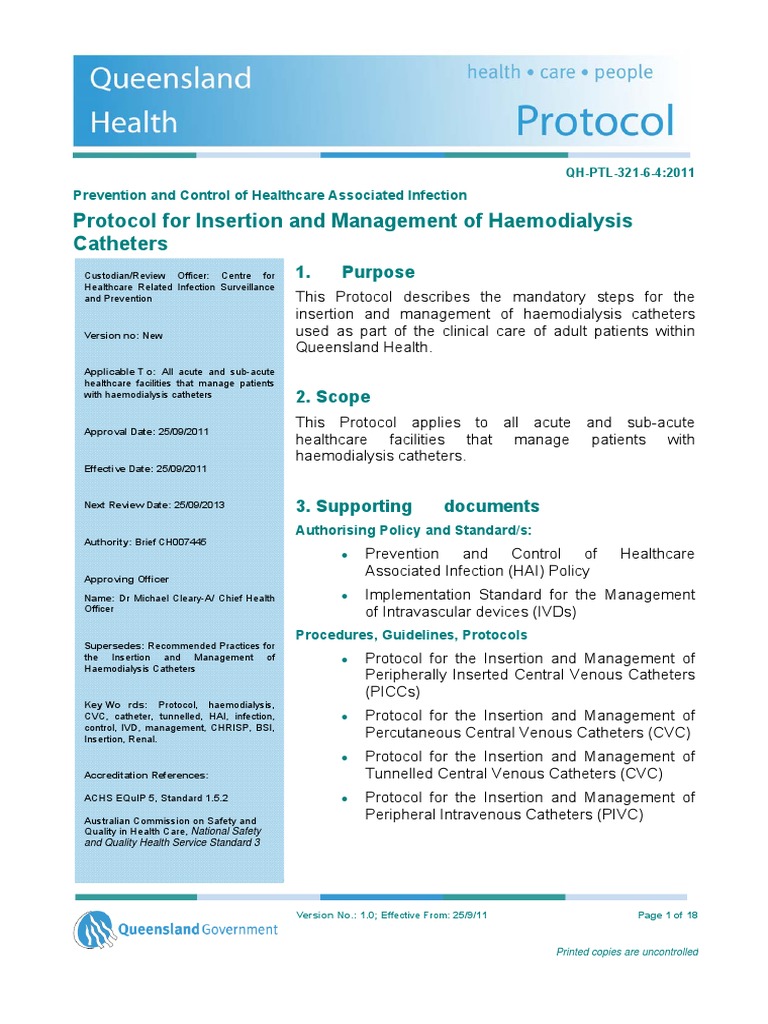 Dialysis-Protocol For HD Catheter Insertion | PDF