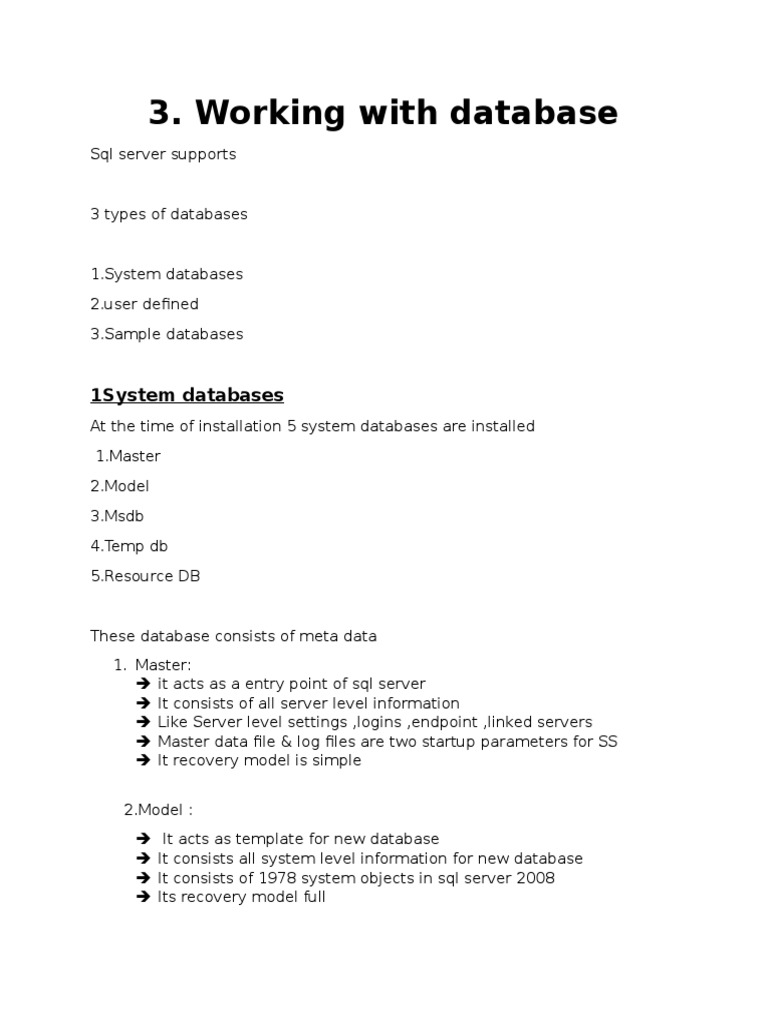 Working With Database | PDF | Microsoft Sql Server | Replication (Computing)