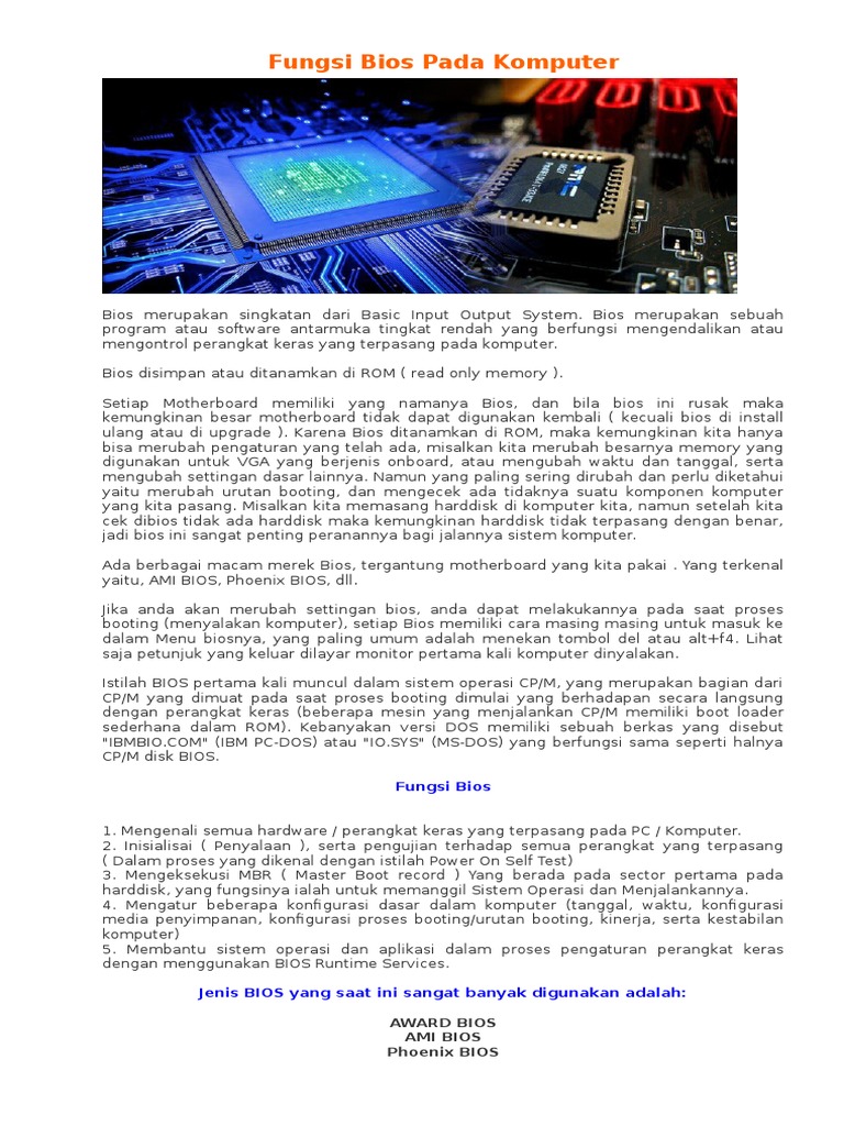 Fungsi dan Pentingnya BIOS pada Komputer | PDF