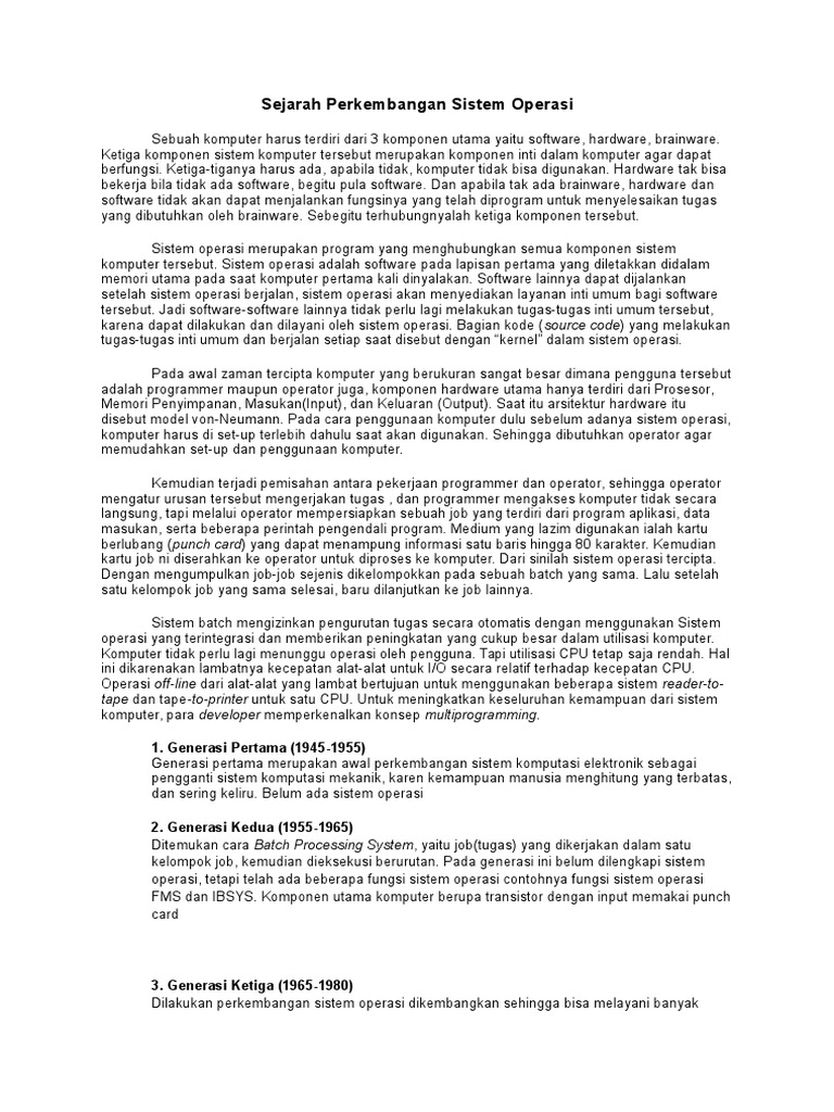 Sejarah Perkembangan Sistem Operasi | PDF