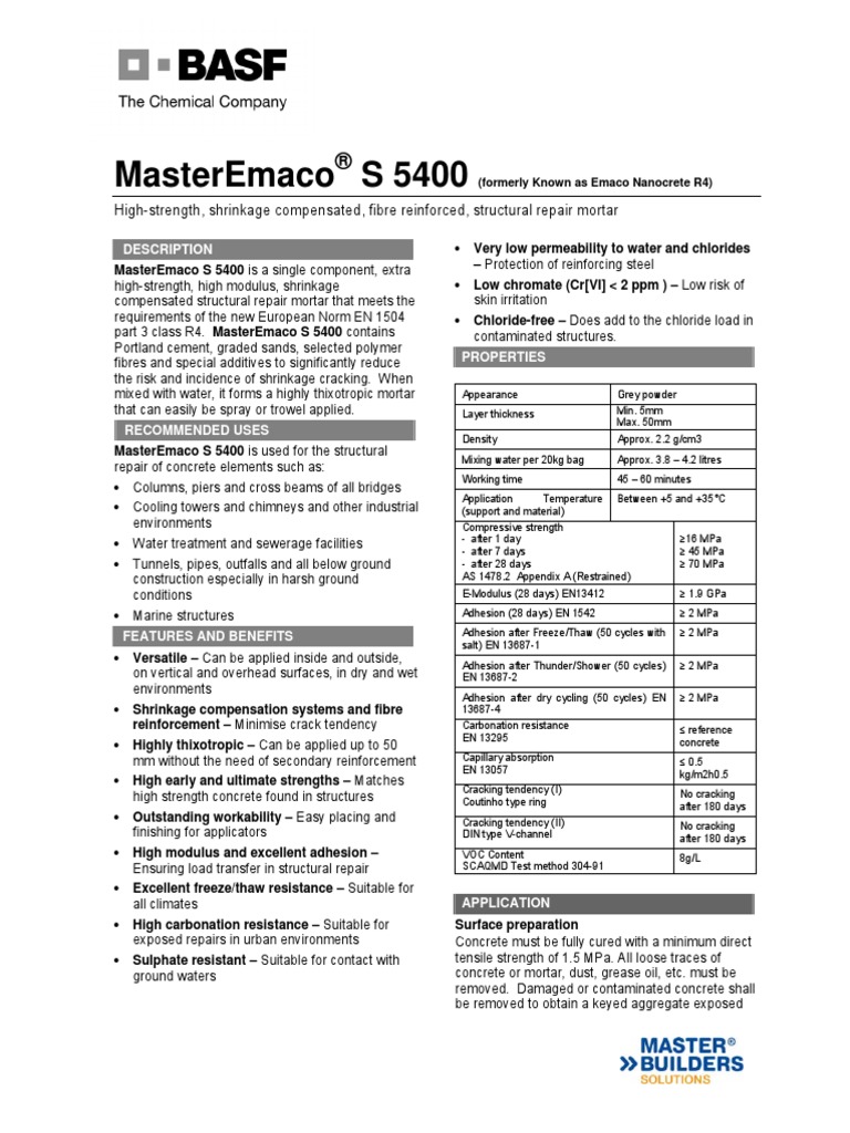 Master Emaco S5400 | Mortar (Masonry) | Concrete