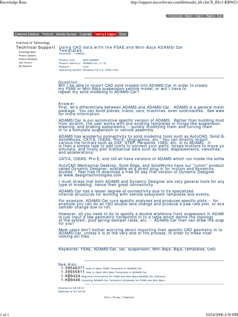 Using CAD Data With The FSAE and Mini-Baja ADAMS Car Templates | PDF ...