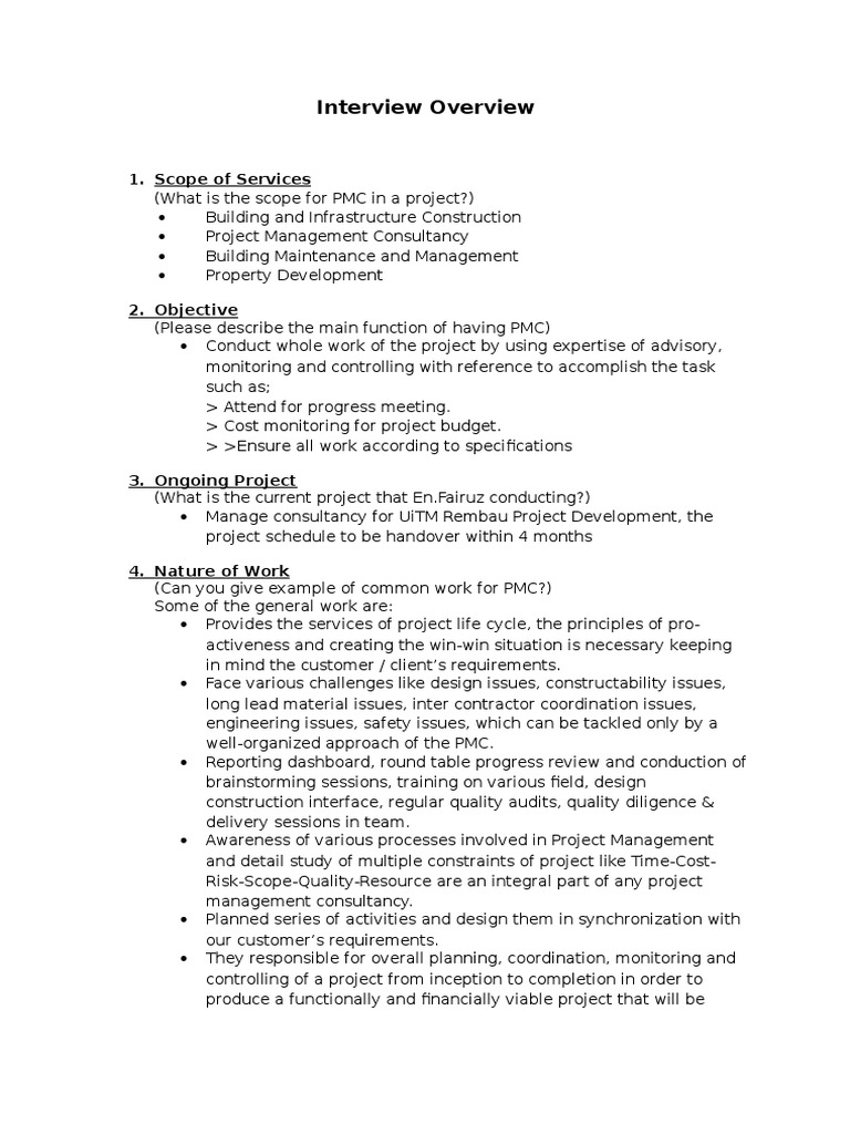 Interview Overview: 1. Scope of Services | PDF | Project Management ...